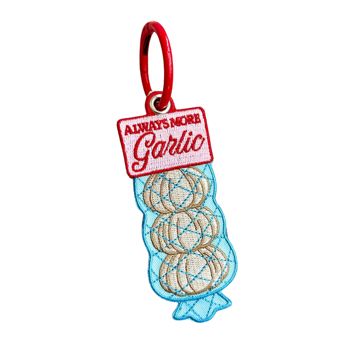 Always More Garlic Embroidered Keychain– Foo Hung Curios