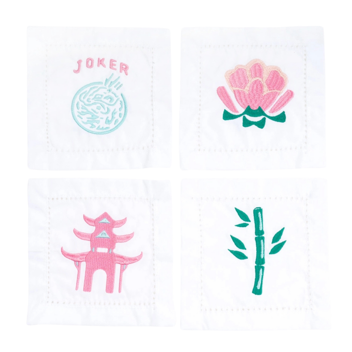 Mahjong Embroidered Cocktail Napkin Set– Foo Hung Curios
